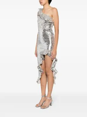 NEEDLE & THREAD Betty Sequin-embellished Asymmetric Midi Dress