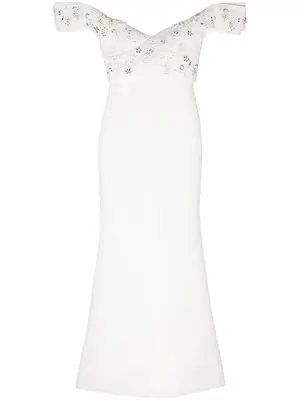 Badgley Mischka Bead-embellished Off-shoulder Gown