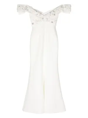 Badgley Mischka Bead-embellished Off-shoulder Gown