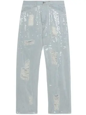 Palm Angels Sequin-embellished Ripped Jeans - Blue