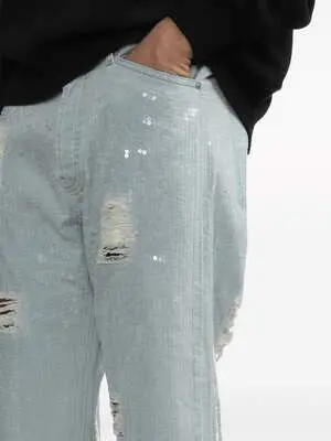 Palm Angels Sequin-embellished Ripped Jeans