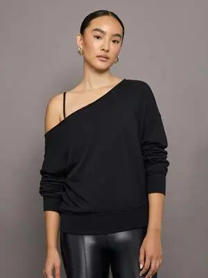 Carbon38 Off-shoulder French Terry Sweatshirt - Black