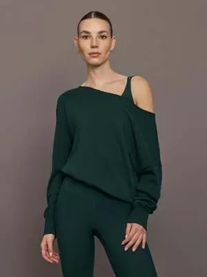 Carbon38 Off-shoulder French Terry Sweatshirt - Forest