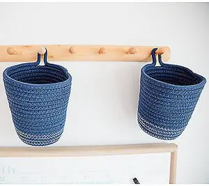 LAUREN MCBRIDE As Is Set Of 2 Rope Hanging Baskets W/ Wall Hook - One-color