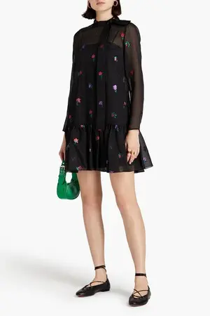 Red Valentino Metallic Fil Coupé Organza Mini Dress