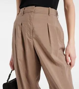 JOSEPH Pleated Silk-blend Twill Straight Pants