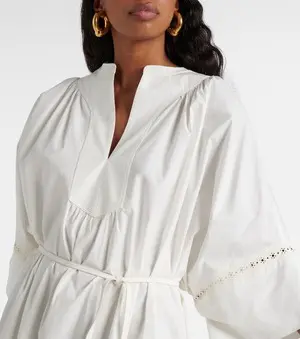 YVES SALOMON Belted Cotton-blend Maxi Dress - White