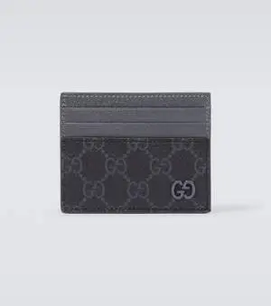 Gucci Leather-trimmed Gg Canvas Card Holder - Black