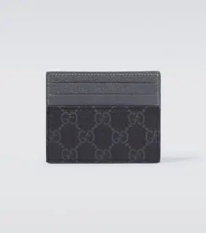 Gucci Leather-trimmed Gg Canvas Card Holder - Black