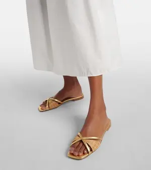MALONE SOULIERS Penn Raffia And Metallic Leather Sandals - Gold