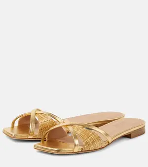MALONE SOULIERS Penn Raffia And Metallic Leather Sandals - Gold