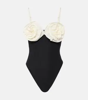 SAME Floral-appliqué High-rise Swimsuit - Black