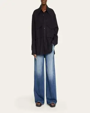 SETCHU Oversized Wool Cashmere Button-down Top