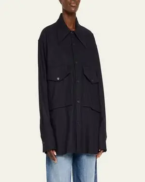 SETCHU Oversized Wool Cashmere Button-down Top