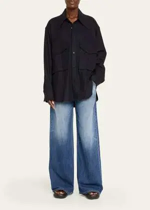SETCHU Oversized Wool Cashmere Button-down Top