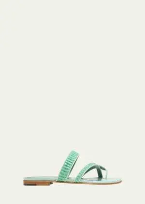 Manolo Blahnik Manolo Blahnik Susara Woven Flat Slide Sandals Green