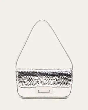 LOEFFLER RANDALL Loeffler Randall Stefanie Metallic Snake-Embossed Shoulder Bag - Silver