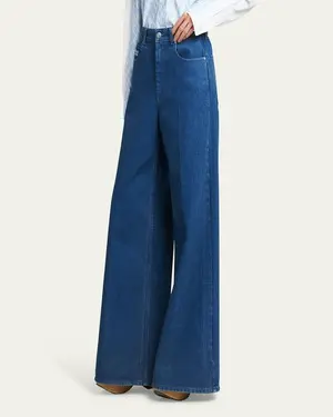 Marni Logo-embroidered Wide-leg Denim Jeans