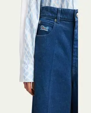 Marni Logo-embroidered Wide-leg Denim Jeans