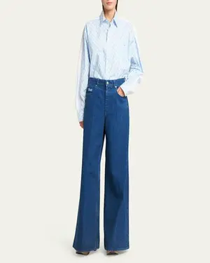 Marni Logo-embroidered Wide-leg Denim Jeans