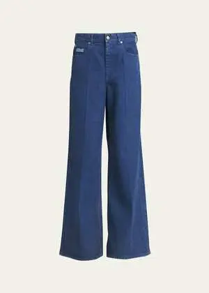 Marni Logo-embroidered Wide-leg Denim Jeans