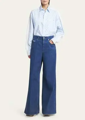 Marni Logo-embroidered Wide-leg Denim Jeans