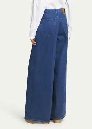Marni Logo-embroidered Wide-leg Denim Jeans