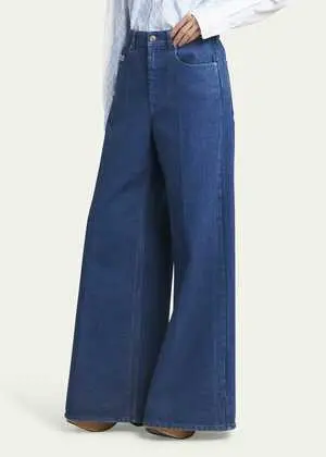 Marni Logo-embroidered Wide-leg Denim Jeans