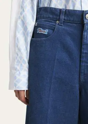 Marni Logo-embroidered Wide-leg Denim Jeans