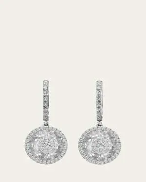 BHANSALI 18k White Gold 10mm Halo Drop Earrings With Diamonds