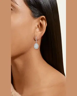 BHANSALI 18k White Gold 10mm Halo Drop Earrings With Diamonds