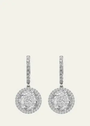 BHANSALI 18k White Gold 10mm Halo Drop Earrings With Diamonds
