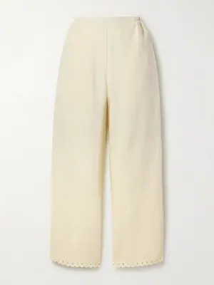 Sleeper Sofia Broderie Anglaise-trimmed Linen Pajama Pants - White