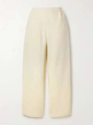 Sleeper Sofia Broderie Anglaise-trimmed Linen Pajama Pants - White