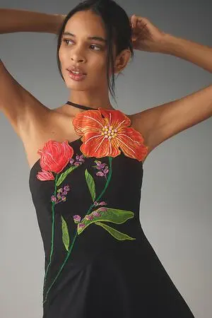 YUKIKO NORITAKE Asymmetric Floral Midi Dress - Black