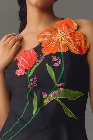 YUKIKO NORITAKE Asymmetric Floral Midi Dress - Black