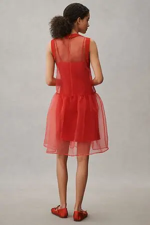 bhldn kendall sleeveless high-neck organza mini dress Bhldn Kendall Sleeveless High-Neck Organza Mini Dress In Red - 29% Off