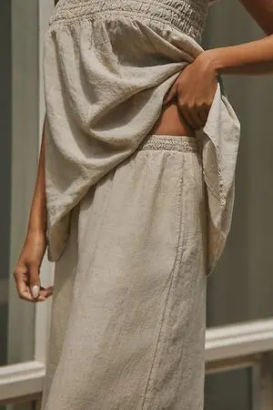 Anthropologie Aubrey Smocked Linen Pants - Unbleached