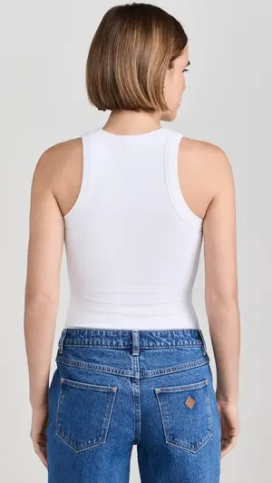Ambitionist Ali Ribbed Racer Tank Bodysuit - White