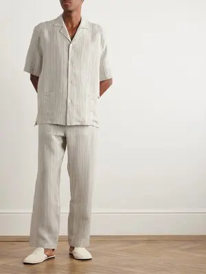 Zegna Logo-embroidered Striped Linen Pyjama Set