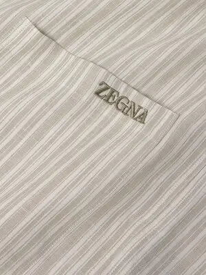 Zegna Logo-embroidered Striped Linen Pyjama Set