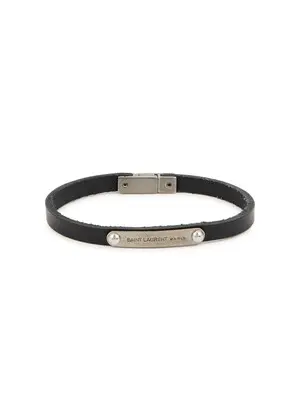 Saint Laurent Designer-engraved Leather Bracelet - Black
