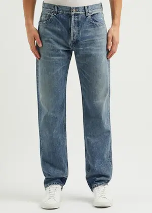 Saint Laurent Distressed Straight-leg Jeans - Blue