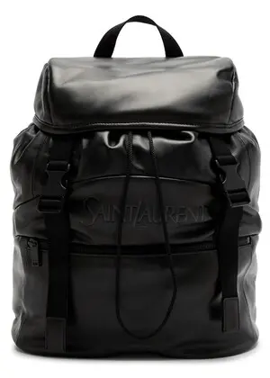 Saint Laurent Logo Leather Backpack - Black