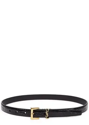Saint Laurent Logo Leather Belt - Black