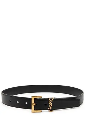 Saint Laurent Logo Leather Belt - Black