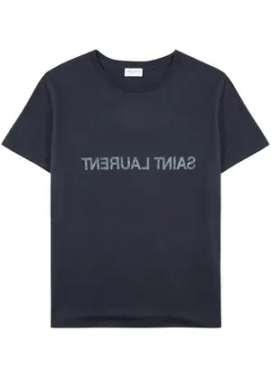 Saint Laurent Logo-print Cotton T-shirt Blue