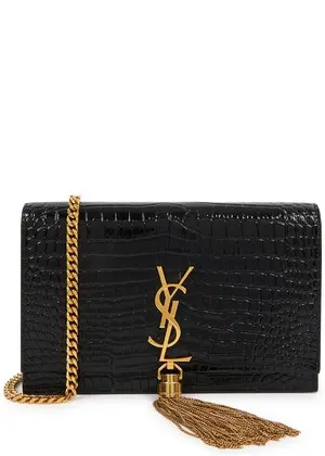 Saint Laurent Kate Crocodile-effect Leather Wallet-on-chain - Black