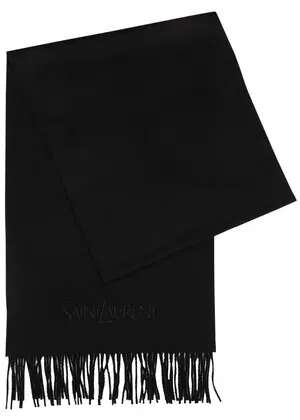 Saint Laurent Logo-embroidered Cashmere Scarf - Black