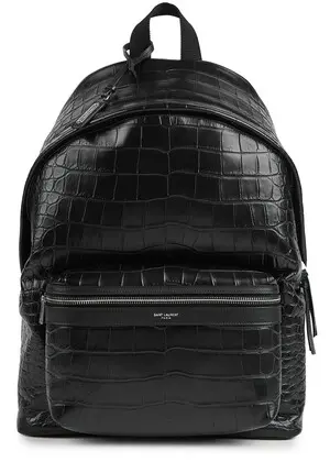 Saint Laurent City Crocodile-effect Leather Backpack - Black